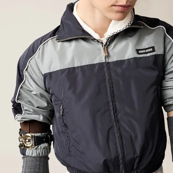 Miu Miu Technical Silk Blouson Jacket - Blue/Lead Gray | Editorialist